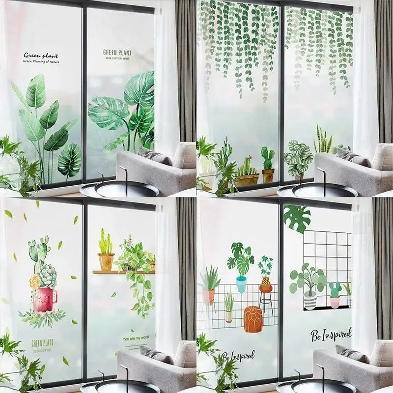 Static-Cling-Privacy-Window-Film-Green-Plants-Decorative-Window-Film ...