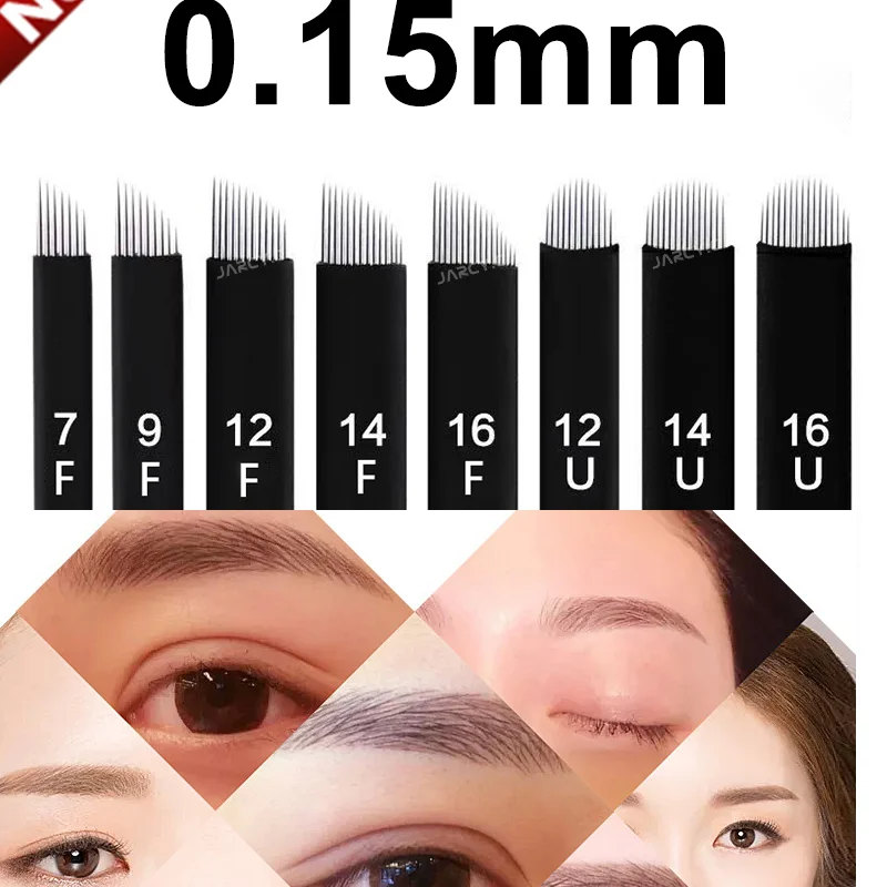 50Pcs Microblading Blade 7 9 12 14 17 21 U F Shape Needles for Manual ...