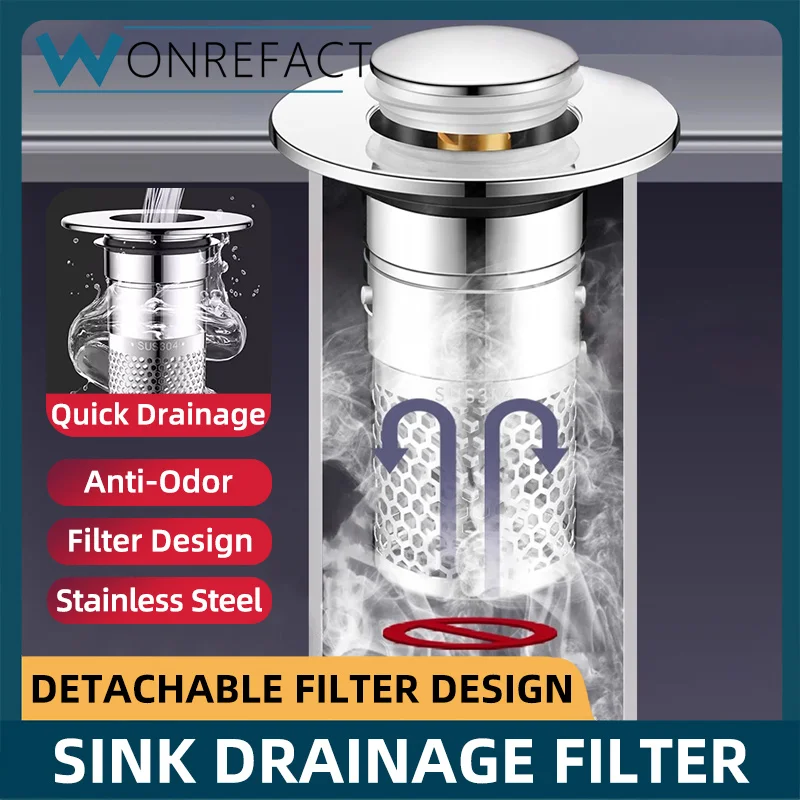 304 Stainless Steel Bathroom Sink leaking Plug Filter Pop Up Sink Drain ...