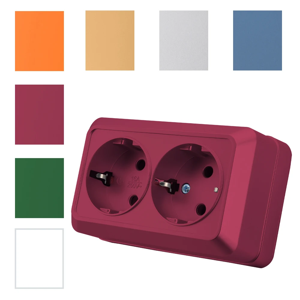 Red-Paint-Plastic-Power-Sockets-EU-Standard-Classic-Wall-Mounted-With ...