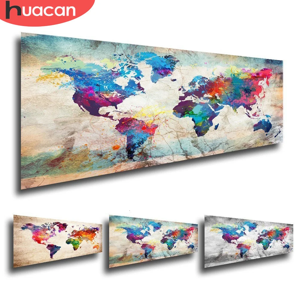 HUACAN-Full-Square-Diamond-Painting-World-Map-5D-DIY-Diamond-Embroidery ...