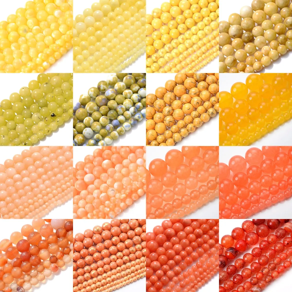 Natural Stone Beads Yellow Orange Agates Jades Malachite Tiger Eye ...