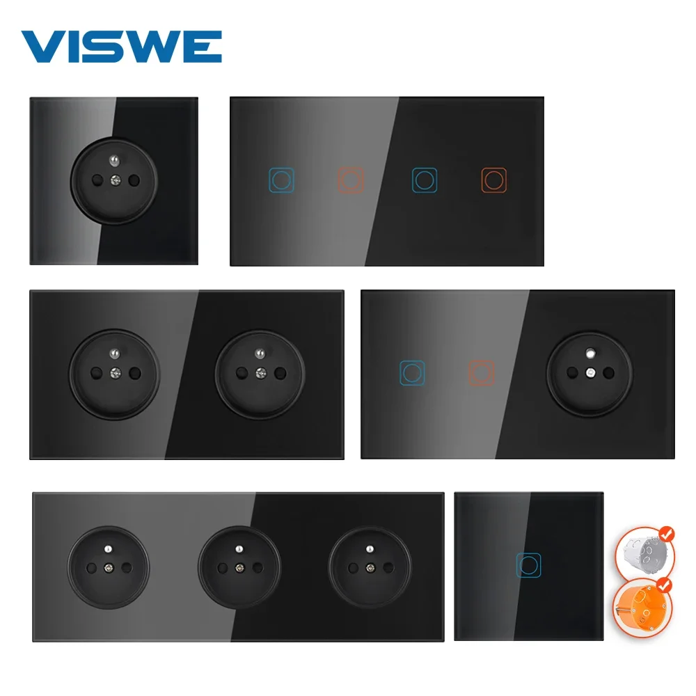 VISWE-Wall-Touch-switch-Power-socket-black-82mm-Full-mirror-crystal ...