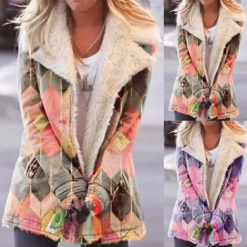 Abrigos-con-estampado-de-solapa-para-mujer-chaqueta-mullida-de-manga ...