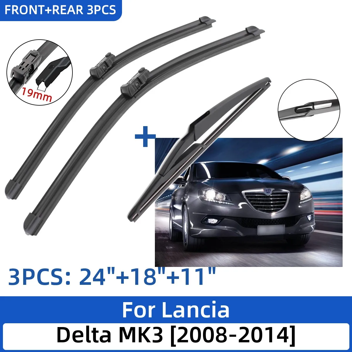 For Lancia Delta Mk3 2008-2014 24"+18"+11" Front Rear Wiper Blades ...