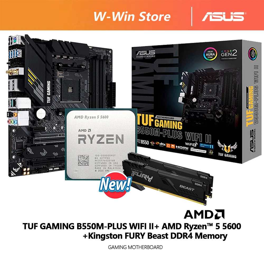 Amd – Cpu Ryzen 5 5600 R5 5600, Carte Mère Asus Tuf B550m Plus, Wi-fi Ii, Ddr4, 16 Go (8 Go X 2 ...