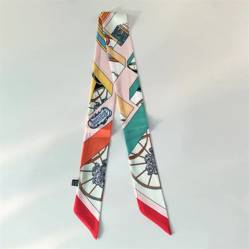 Pumpkin-Wagon-Print-Skinny-Silk-Bandana-Small-Handle-Bag-Ribbons-Female ...