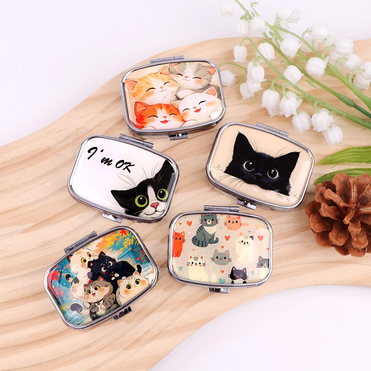 Pastillero de gatos y animales de dibujos animados, pastillero cuadrado ...