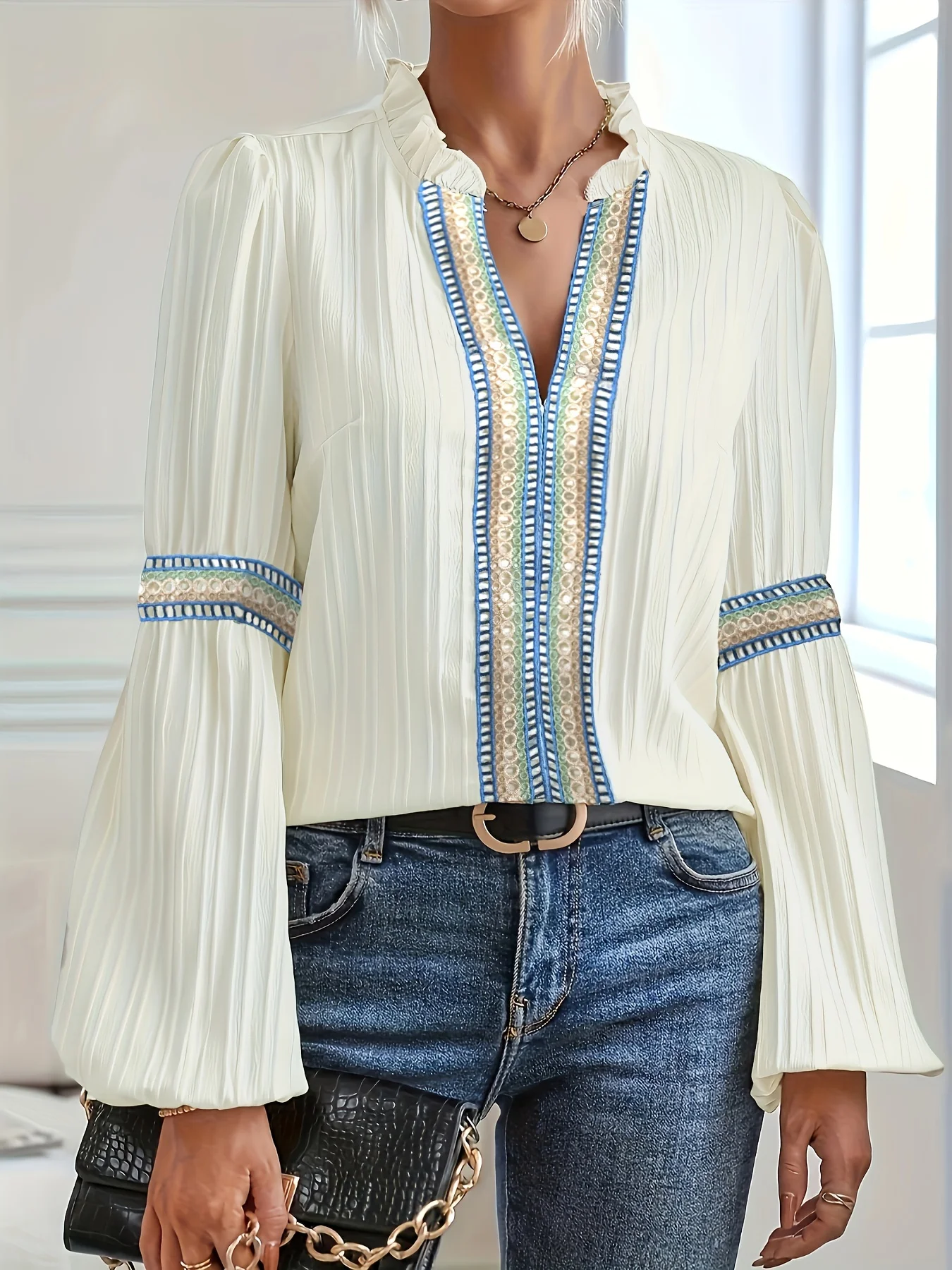 Plus-Size-Solid-Eyelet-Cut-Out-Blouse-Casual-Button-Front-Notched-Neck ...