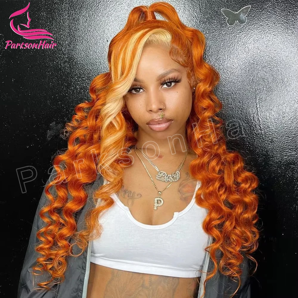 13x4-HD-Transparent-Front-Wig-Highlight-Ginger-Orange-613-Honey-Blonde ...