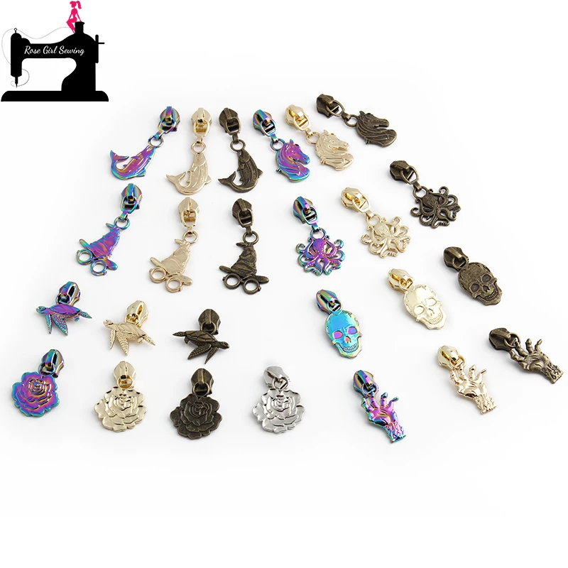 Double-Sides-5-Nylon-Turtle-Flower-Shape-Metal-Zippers-Puller-Slider ...