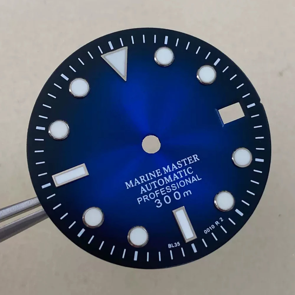 Gradient-Black-Blue-Watch-Dial-29mm-3D-Nails-Dial-with-Green-Luminous ...