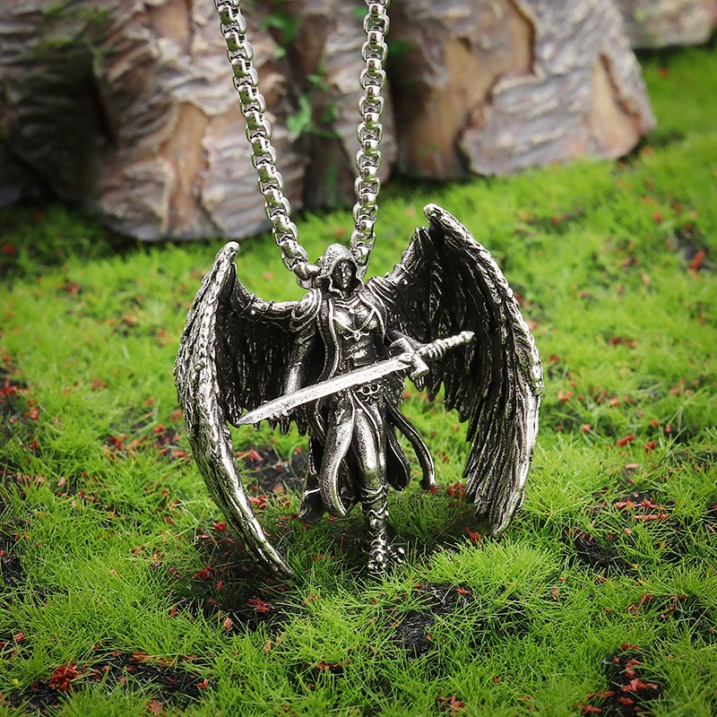 Retro-Mythical-Sword-Archangel-Michael-Wings-Pendant-Necklace-Men-s ...
