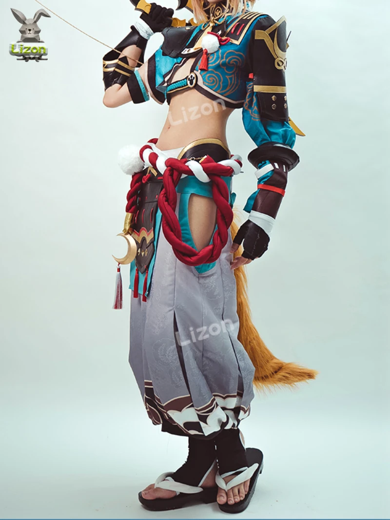 Genshin Impact Gorou Cosplay Costume with Tail Ear Gorou Wig Men Blue ...