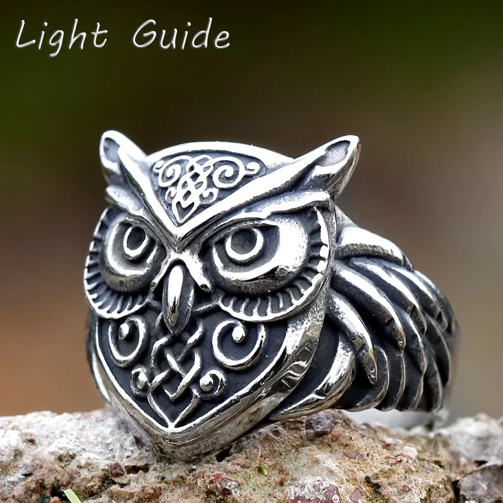 Wholesale Stainless Steel Odin Norse Anel Amulet owl head Viking animal ...