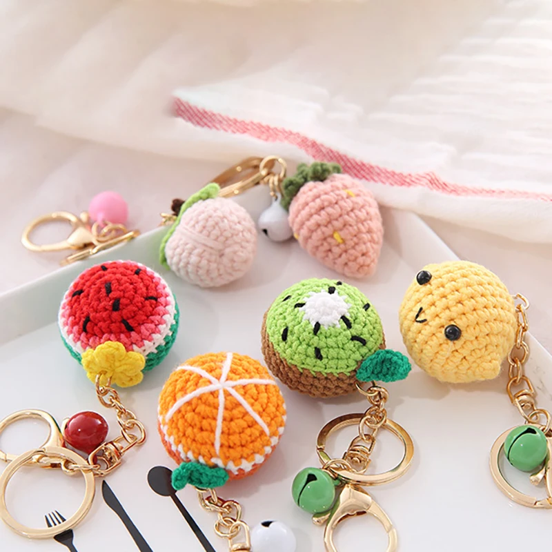 Cute Fruit Keychain For Women Creative Knitting Rainbow Car Keychain ...