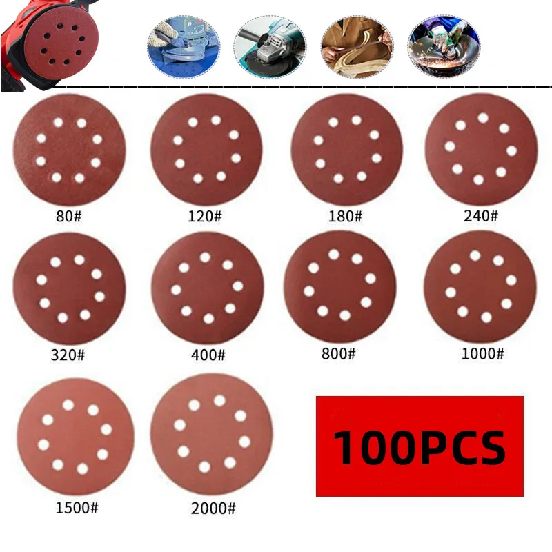 100pcs-125mm-Sandpaper-Round-Shape-Sanding-Discs-Hook-Loop-Sanding ...