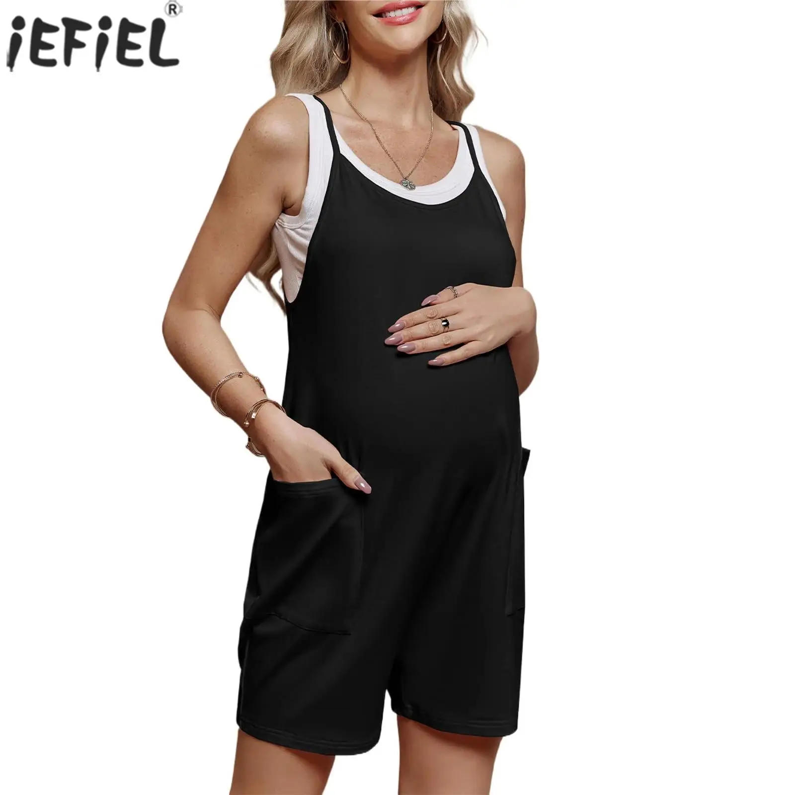 Maternity-Overalls-Shorts-Sleeveless-Loose-Fit-Pregnancy-Jumpsuit ...