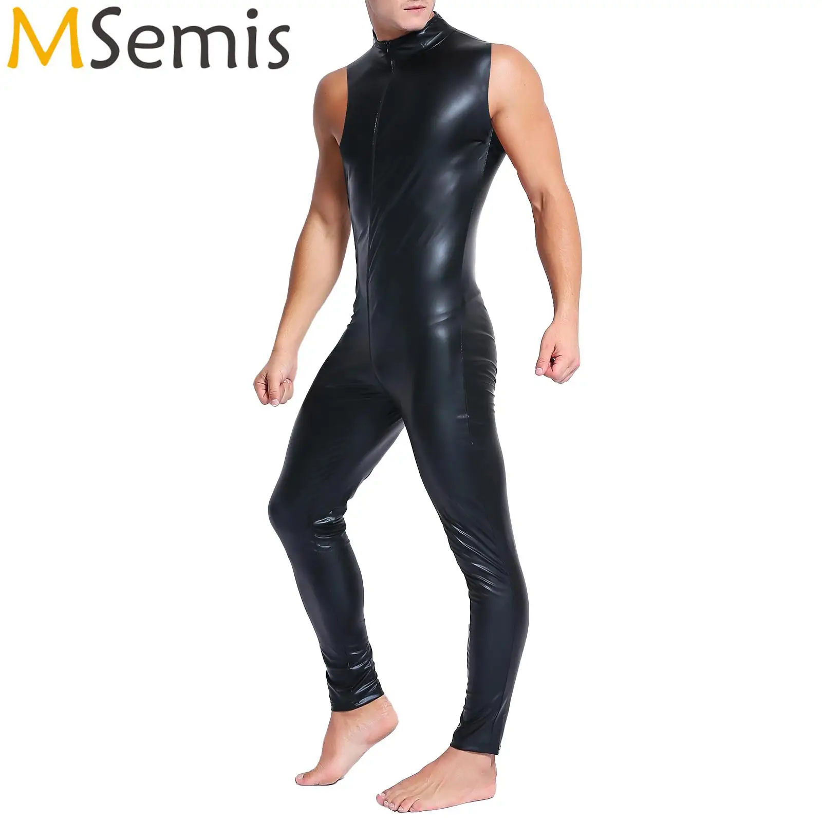 Schwarz-Herren-Dessous-Elastische-Haut-engen-Body-Hohe-Kragen-rmel ...