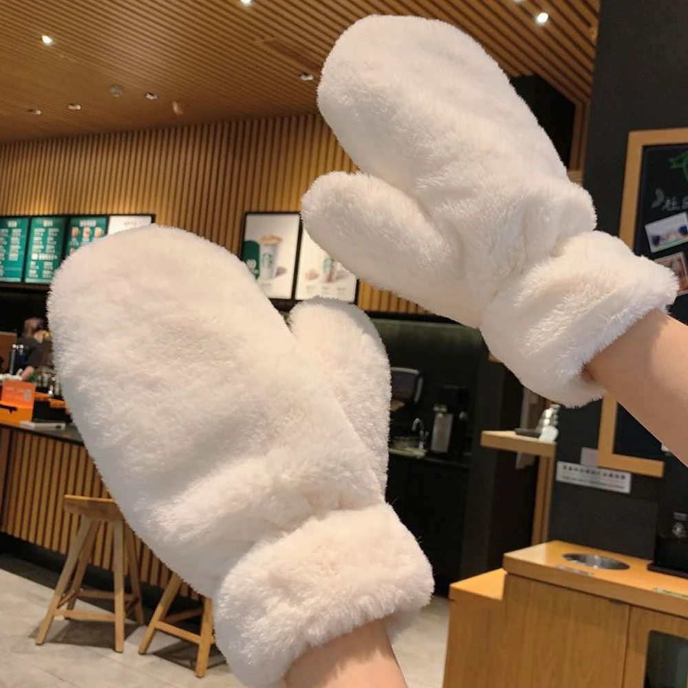 Thicken-Plush-Soft-Winter-Fingerless-Gloves-Women-WarmFur-Fuzzy-Mittens ...
