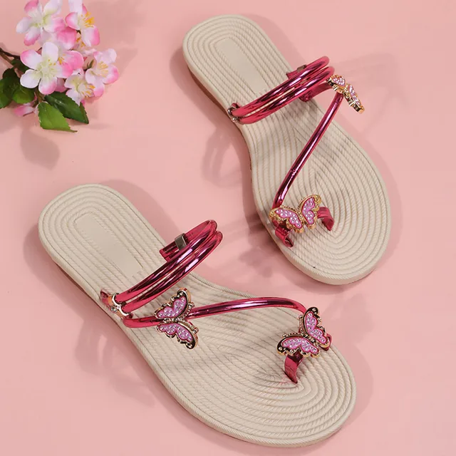 Butterfly Rhinestone Sandals Women Fashion Summer Butterfly Cover Toe ...