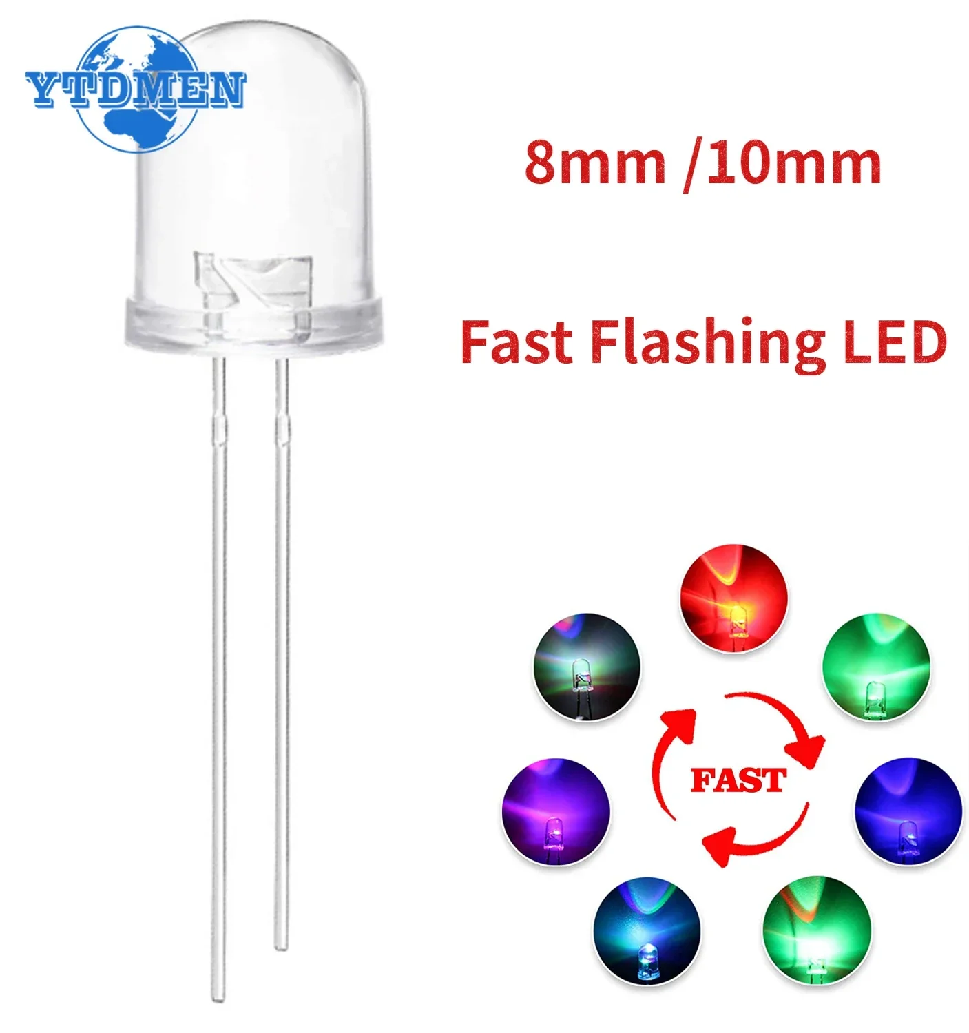 10PCS LED Diode 8mm 10mm Multicolor RGB Fast Flashing LED Light ...