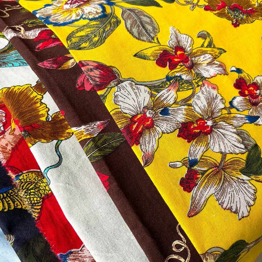 Birds-And-Floral-Pattern-Linen-Cotton-Canvas-Fabric-Handmade-Sewing ...