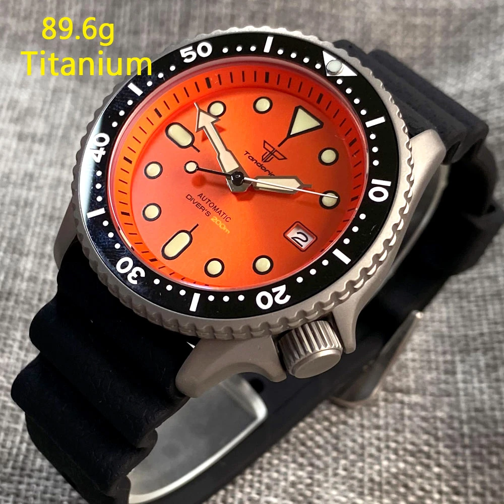 Tandorio Titanium Watch for Men Orange SKX 3.8 Diver Mechanical Watches ...