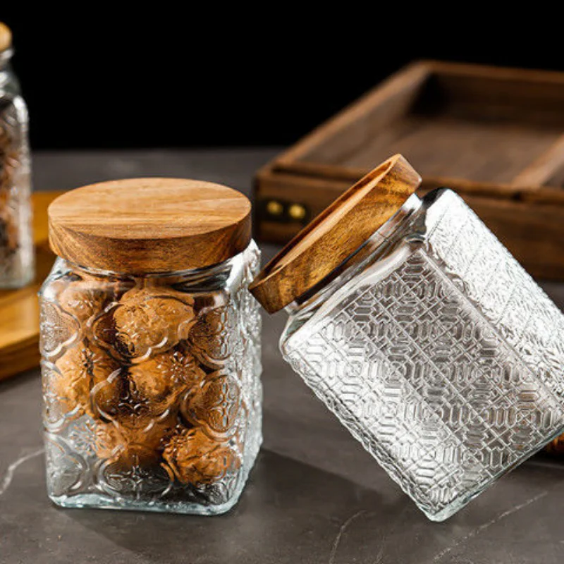 Storage-Jar-with-Wood-Lid-Mason-Jars-INS-Retro-Sealed-Glass-Jar-Storage ...