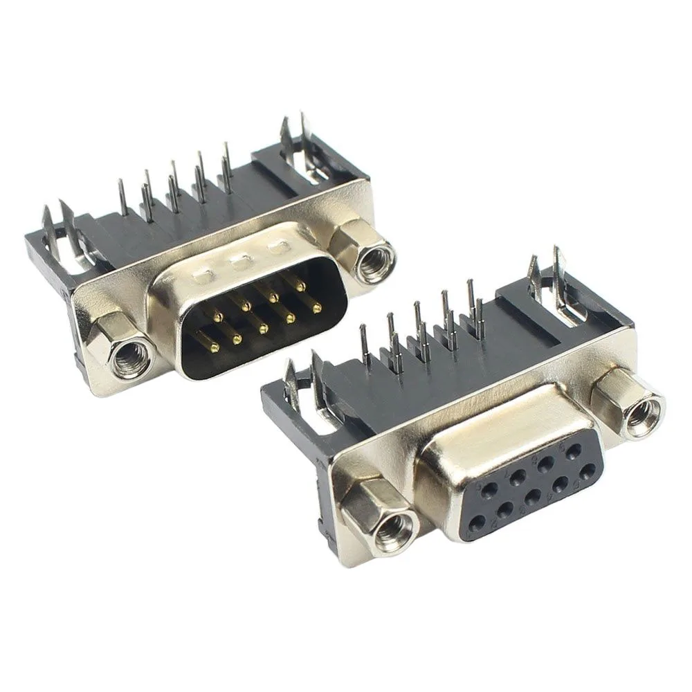10pcs D-SUB DB9 9 Pin Male Female PCB Connector With Set Screw Right ...