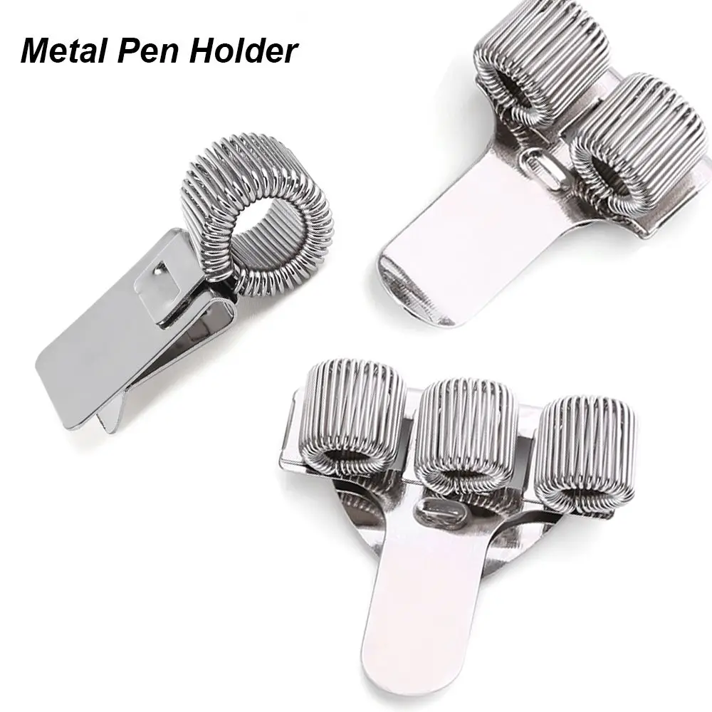 1-Pc-Single-Double-Triple-Hole-Metal-Spring-Pen-Holder-With-Pocket-Clip ...
