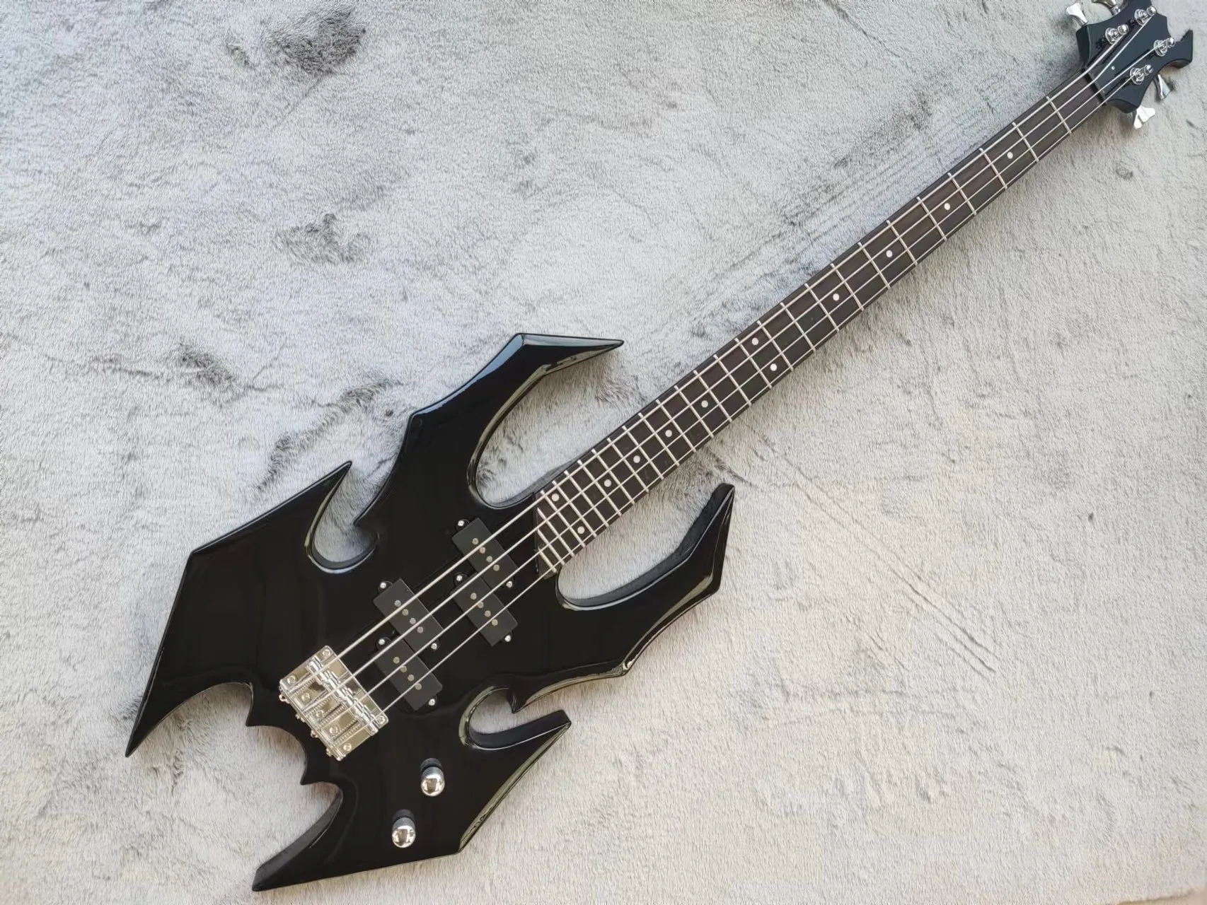 4-Strings-Unusual-Black-Electric-Bass-with-27-Frets-Rosewood-Fretboard ...