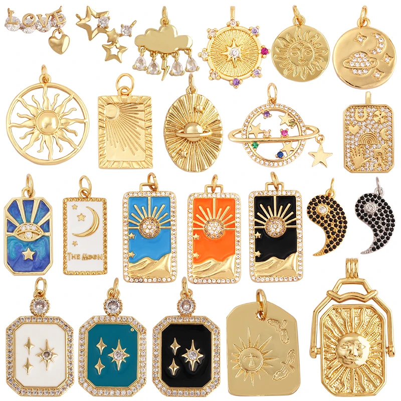 Sun-Moon-Star-18K-banhado-a-ouro-charme-pingente-Cubic-Zirconia-J-ias ...