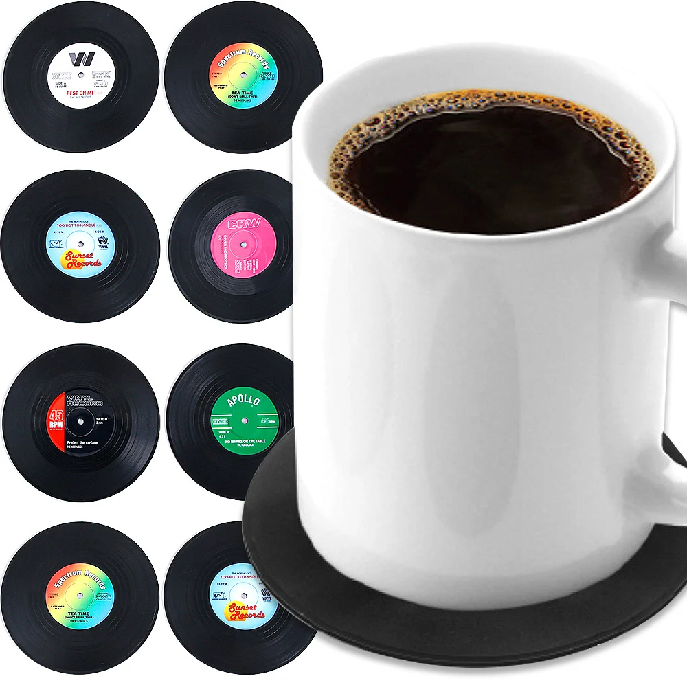 Retro-Record-Disk-Coaster-Silicone-Music-CD-Mat-Anti-slip-Coffee-Mug ...