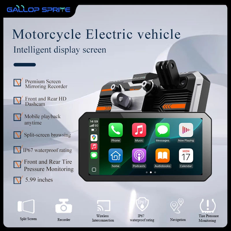จอแสดงผลมอเตอร์ไซค์ Gallop Sprite ขนาด 6 นิ้ว พร้อมกล้องบันทึกภาพ DVR ...