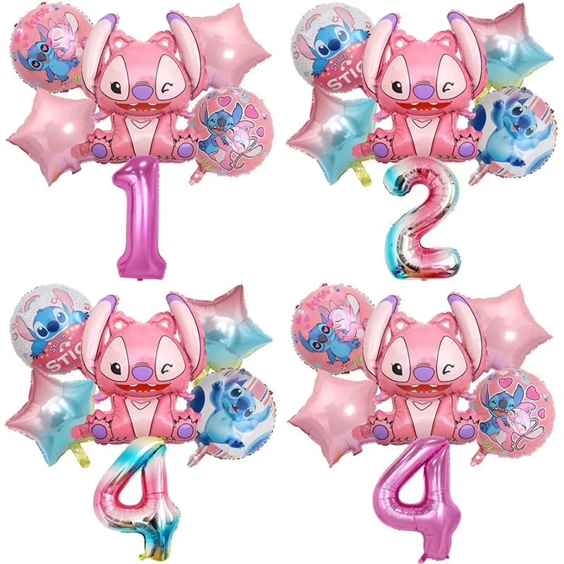 6pcs-Disney-Lilo-Stitch-Foil-Balloons-set-Pink-Angel-children-Birthday ...