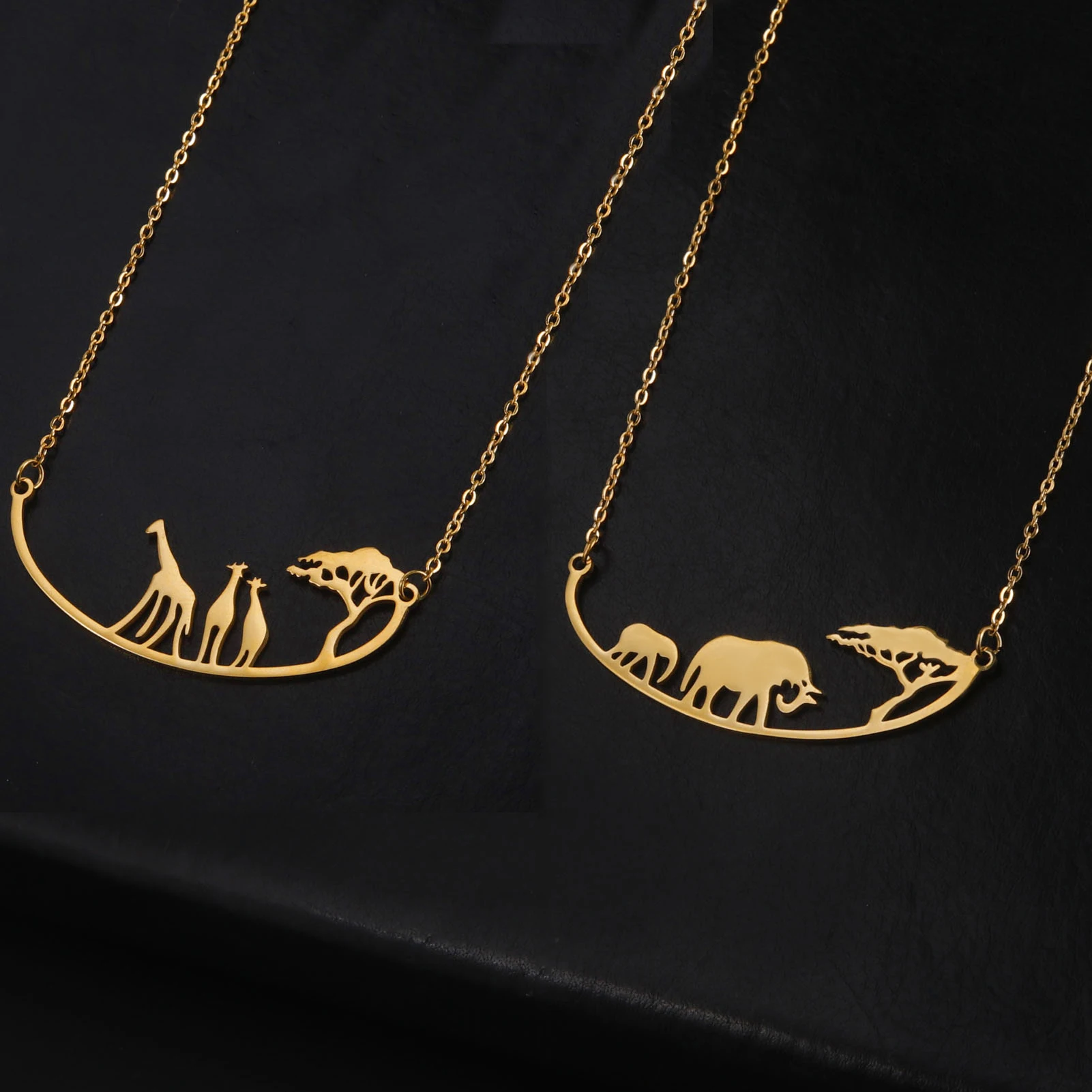 Unift-Wildlife-Safari-Elephant-Giraffe-Necklace-Stainless-Steel-Women ...