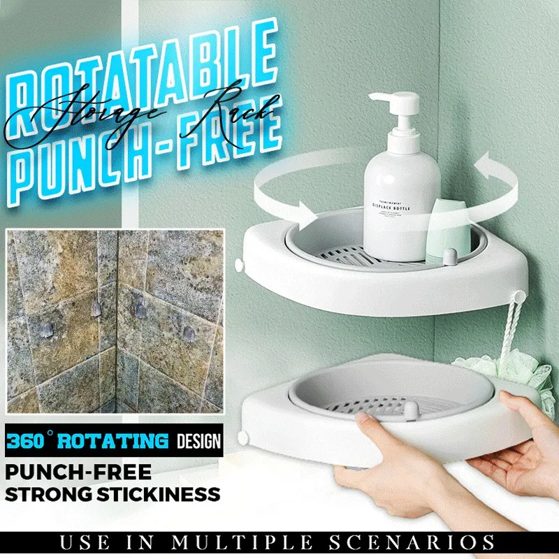 Rotatable Bathroom Corner Shelf Wall Mounted Shampoo Holder Triangle ...