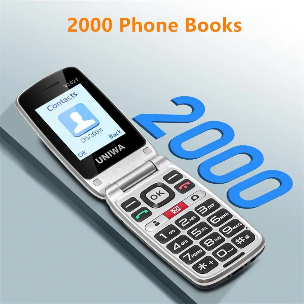 UNIWA V202T 4G Flip Senior Phone 2.4 Inch Dual Screen Emergency Call ...