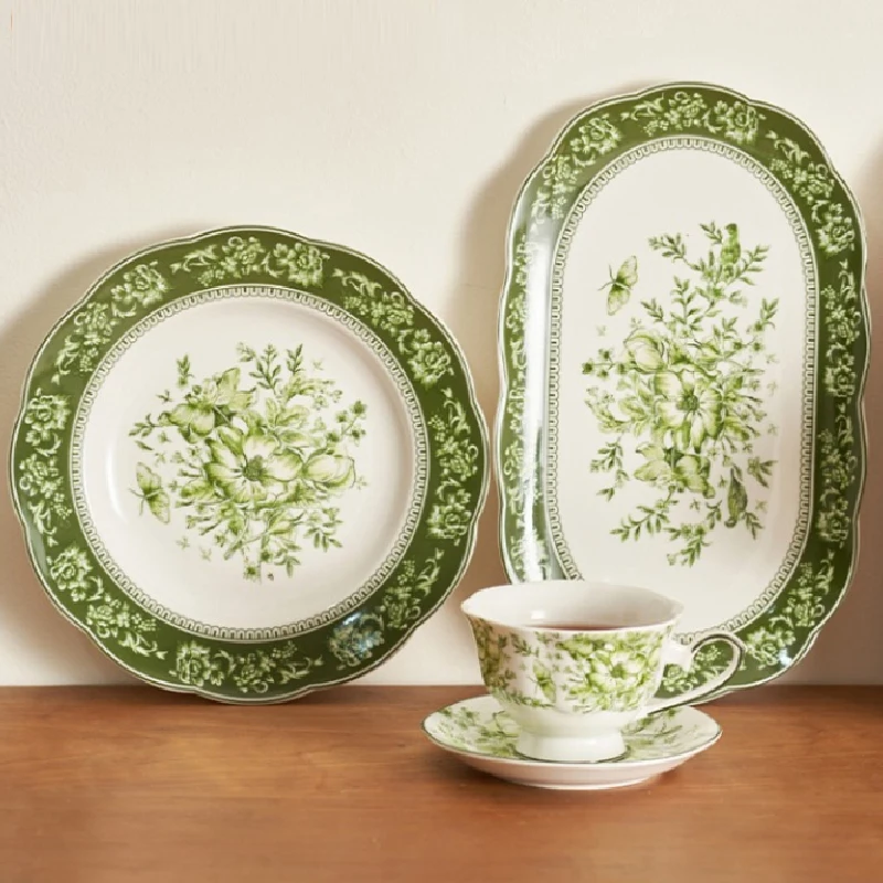 Nordic-Retro-Plate-Modern-Dark-Green-Relief-Dinner-Plate-Romantic ...