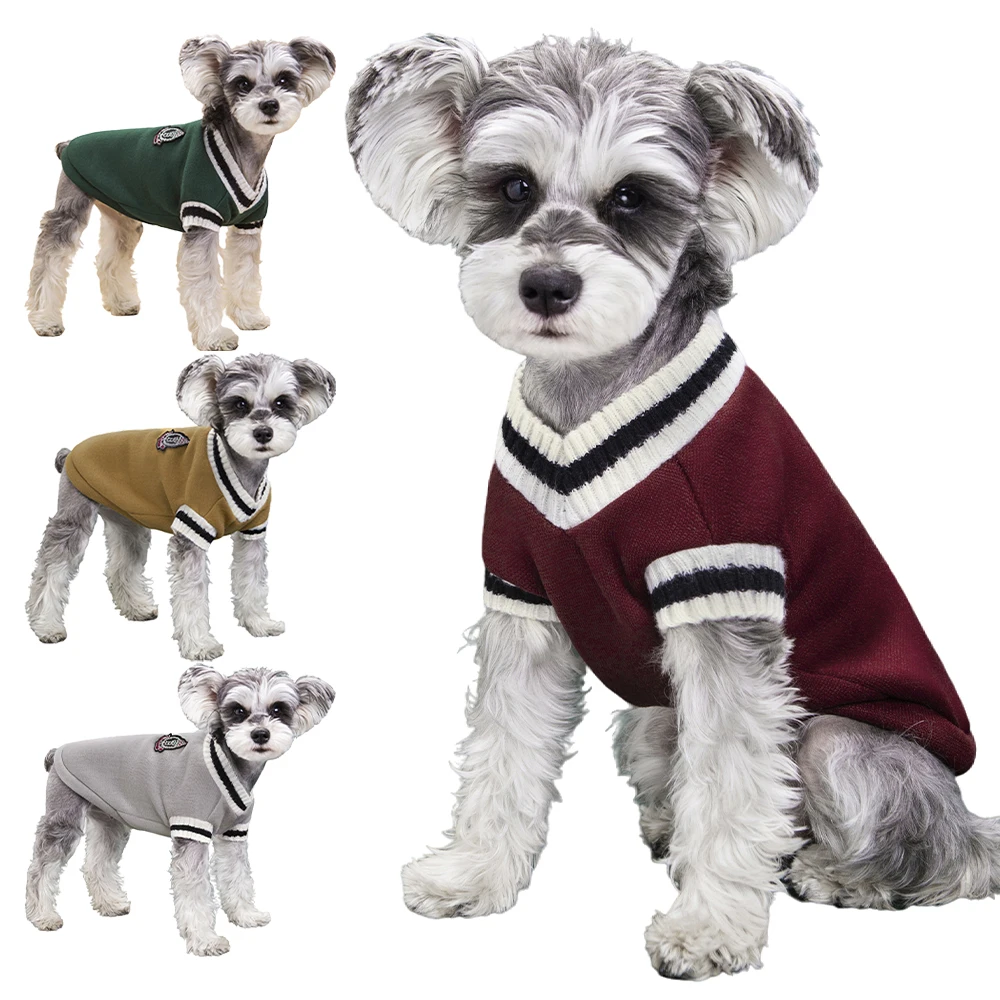 Dog-Cat-Sweater-College-Style-V-neck-Puppy-Knitted-Wear-Winter-Warm-Pet ...