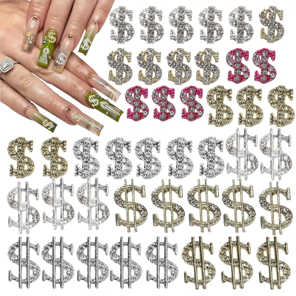45PCS-Money-Dollar-Nail-Charms-Silver-and-Gold-3D-Alloy-Dollar-Money ...
