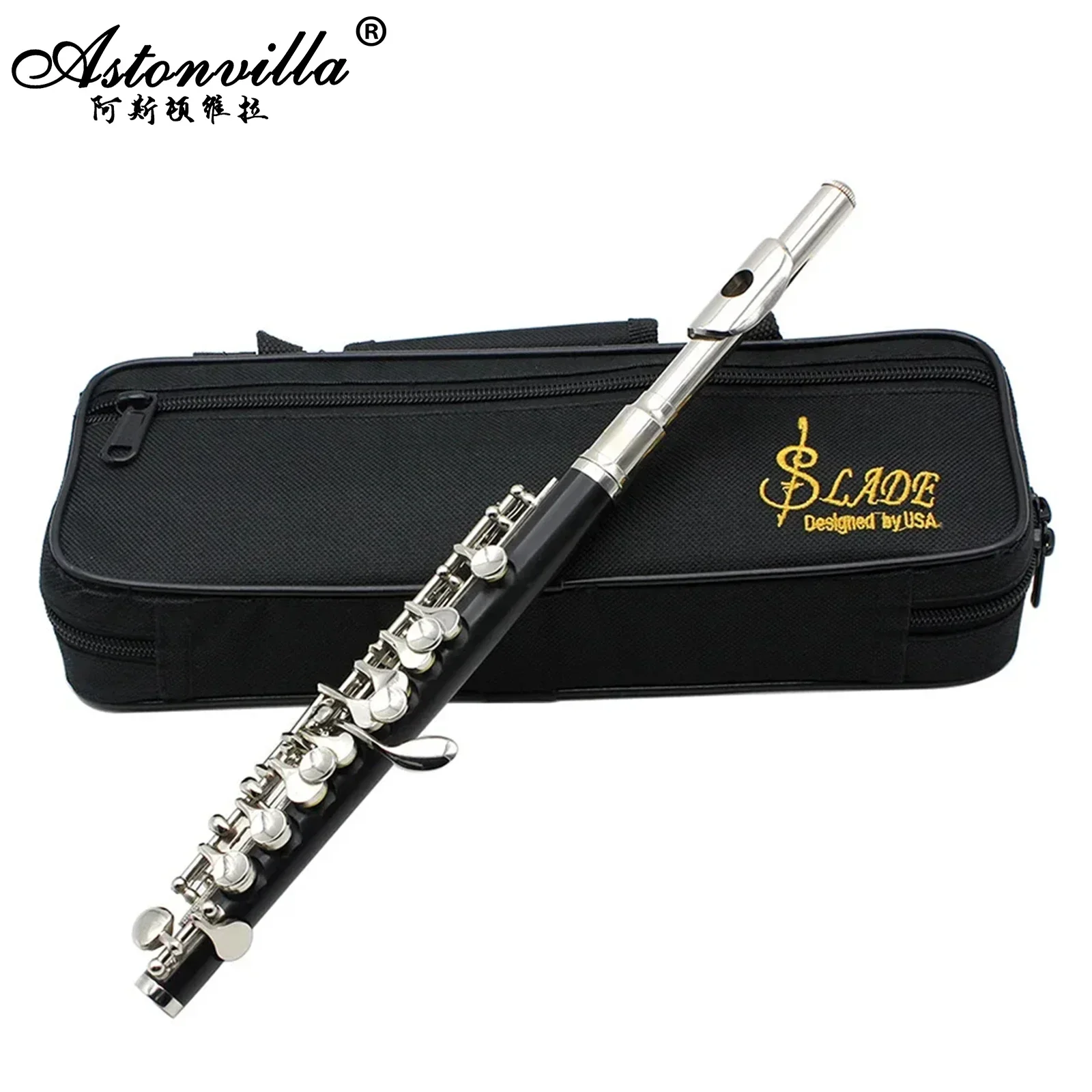 Black-Silver-Piccolo-Professional-C-Key-Piccolo-with-Padded-Case ...