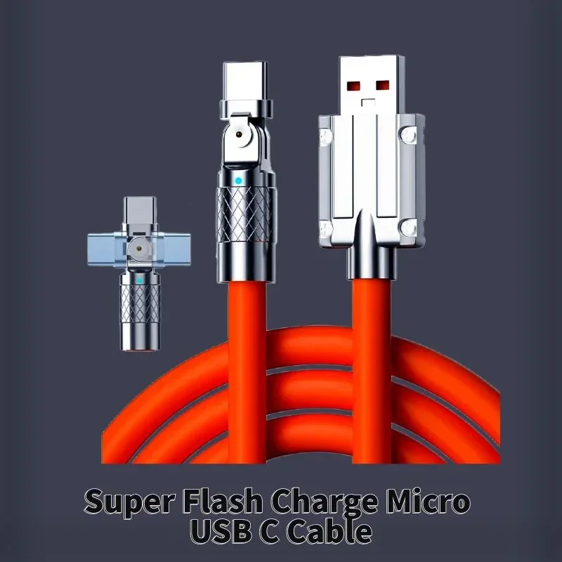 Micro-USB-C-Cable-120W-6A-Super-Flash-Charge-180-Rotation-USB-C ...