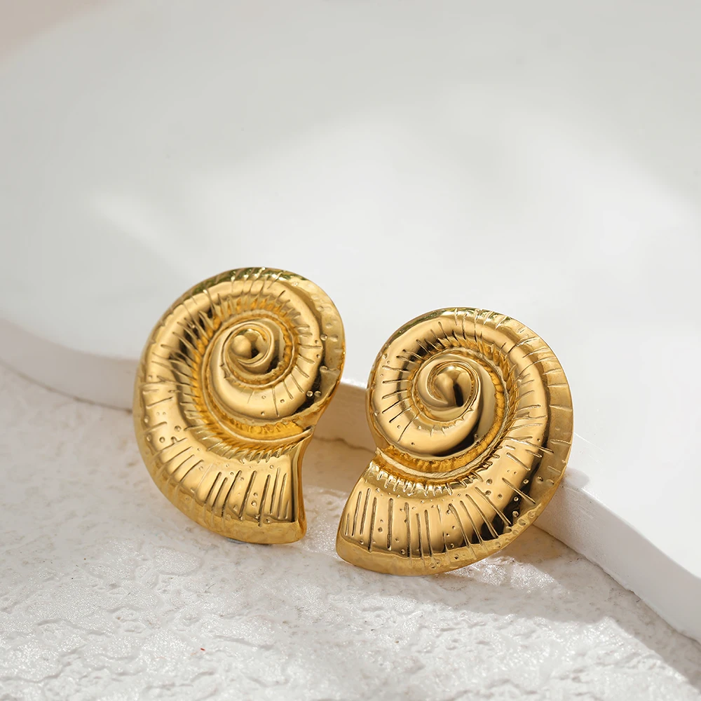 Golden-Statement-Conch-Shell-Stud-Earrings-for-Women-Textured-Ocean ...