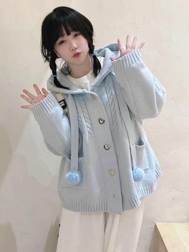 Japanese-Kawaii-Button-Knitted-Cardigan-Women-Blue-Kardigan-Damski ...