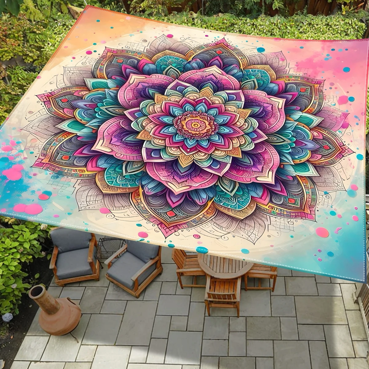 1Pc Outdoor Thickened Waterproof Sunshade Mandala Pattern Tent Sidewall ...