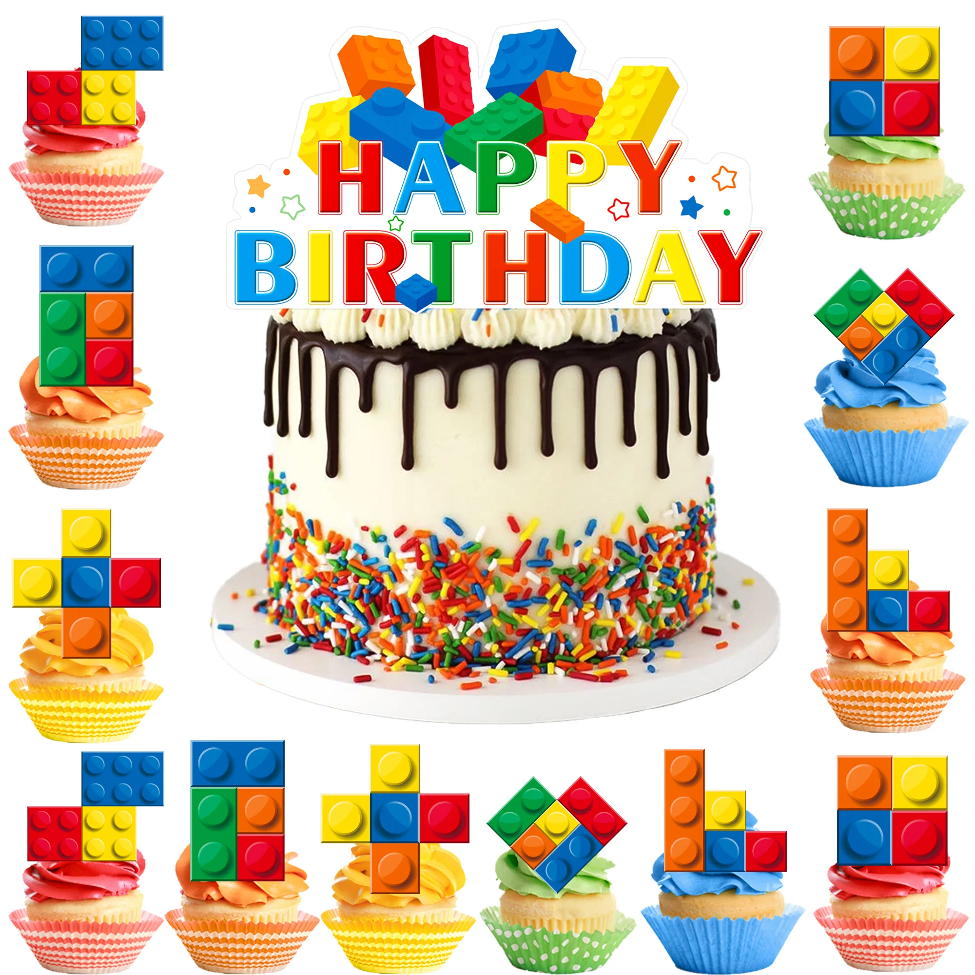 Building Blocks Cake Topper, 24 Pcs Building Block Birthday Party ...