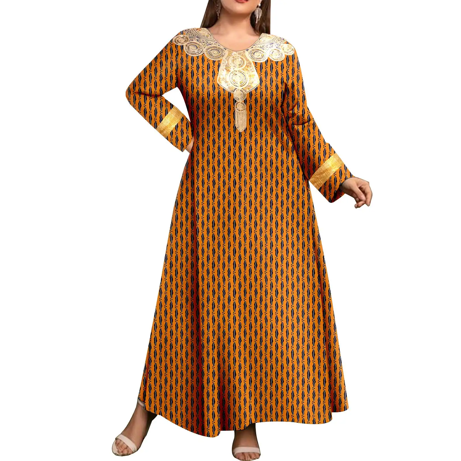 African Women's Plus Size Dress Casual Ankara Printed Fabric Robe ...