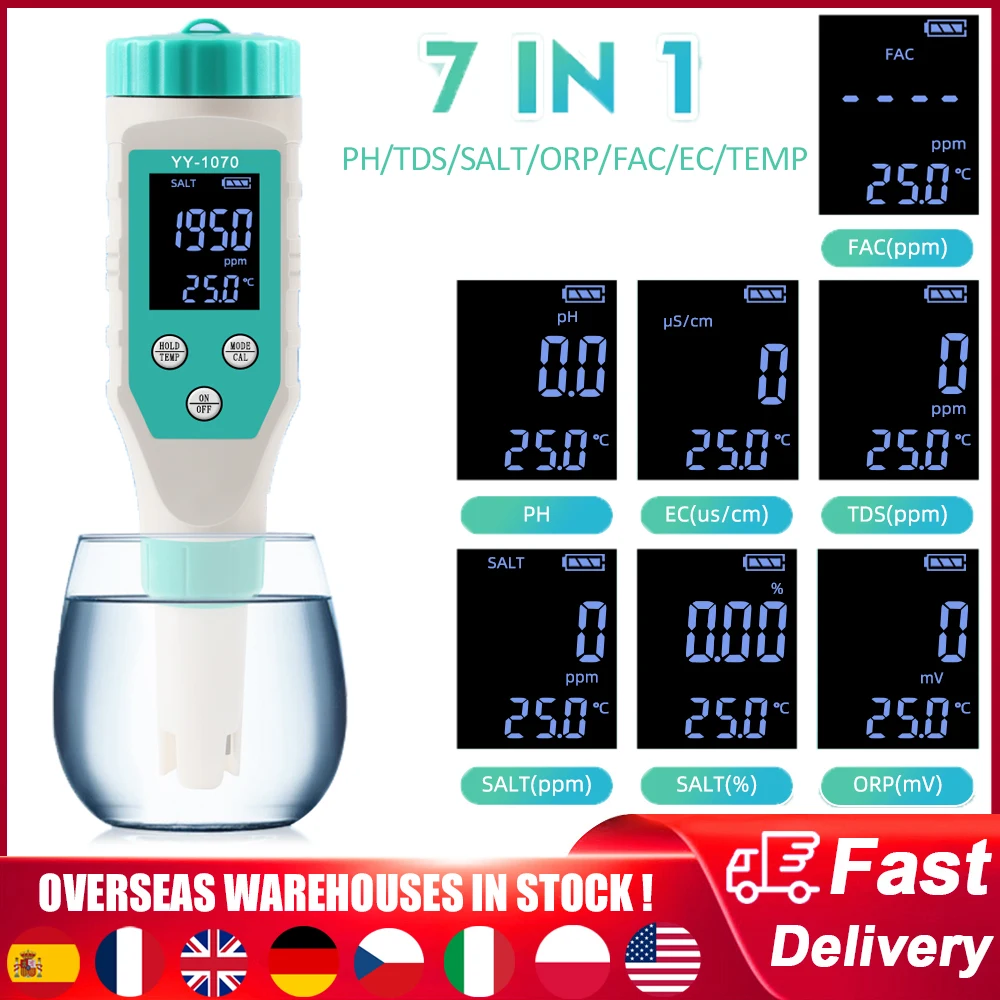 7-in-1-Water-Quality-Monitor-Chlorine-Meter-PH-TDS-SALT-ORP-FAC-EC-TEMP ...